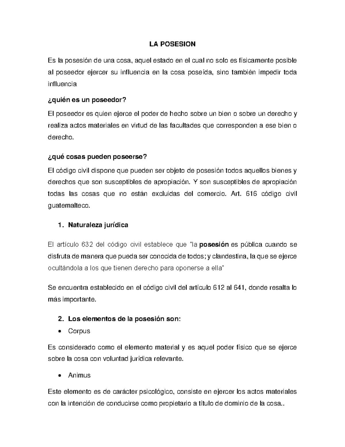 LA Posesion - El poder de hecho sobre un bien o sobre un derecho y ...