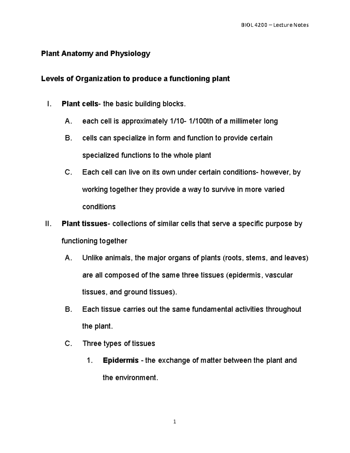 2021 BIOL 4200 Plant Anatomy Lecture Notes 4A - Plant Anatomy and ...