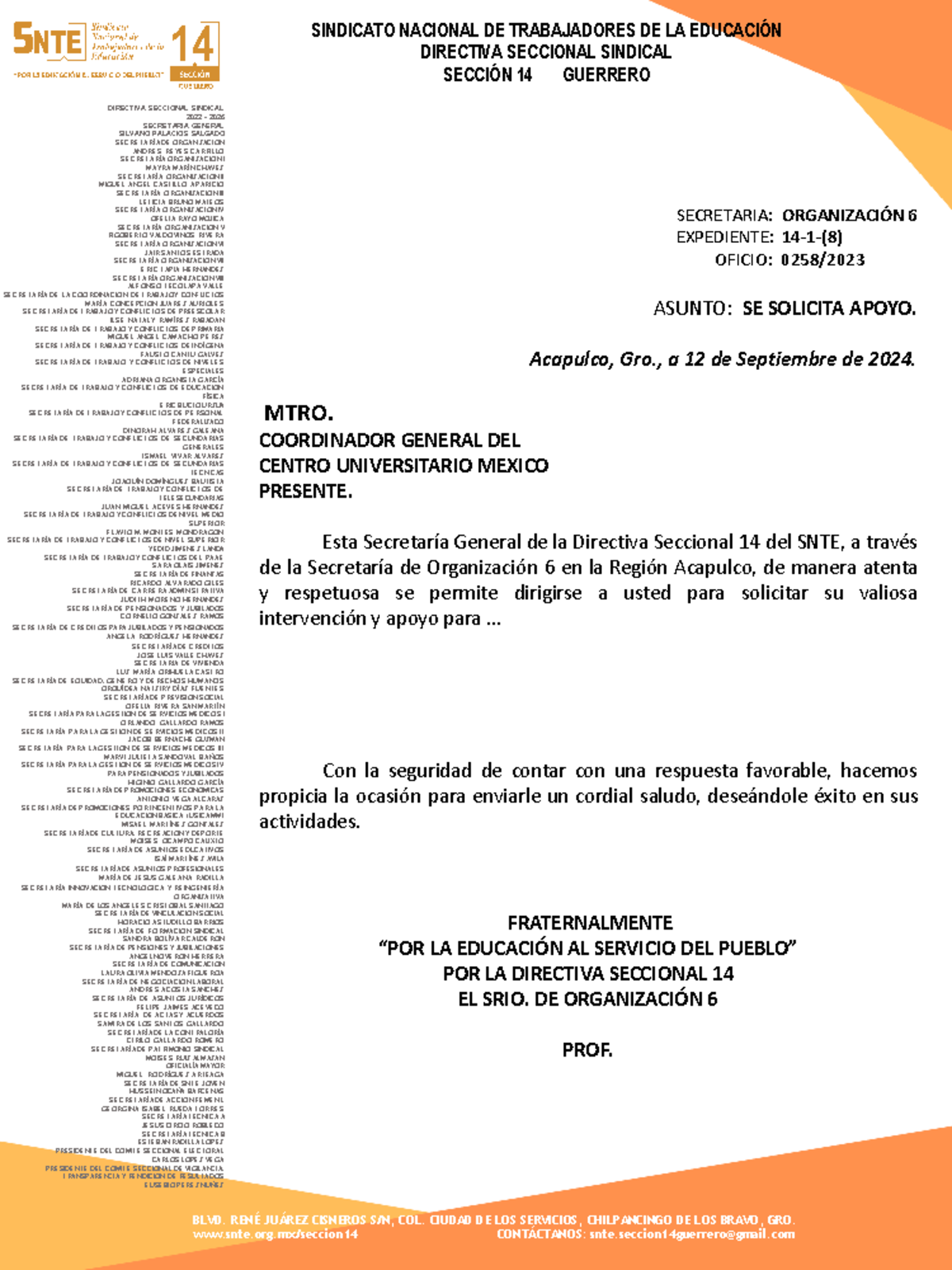 Oficio Machote SNTE - formato documento - SINDICATO NACIONAL DE TRABAJADORES DE LA EDUCACIÓN ...