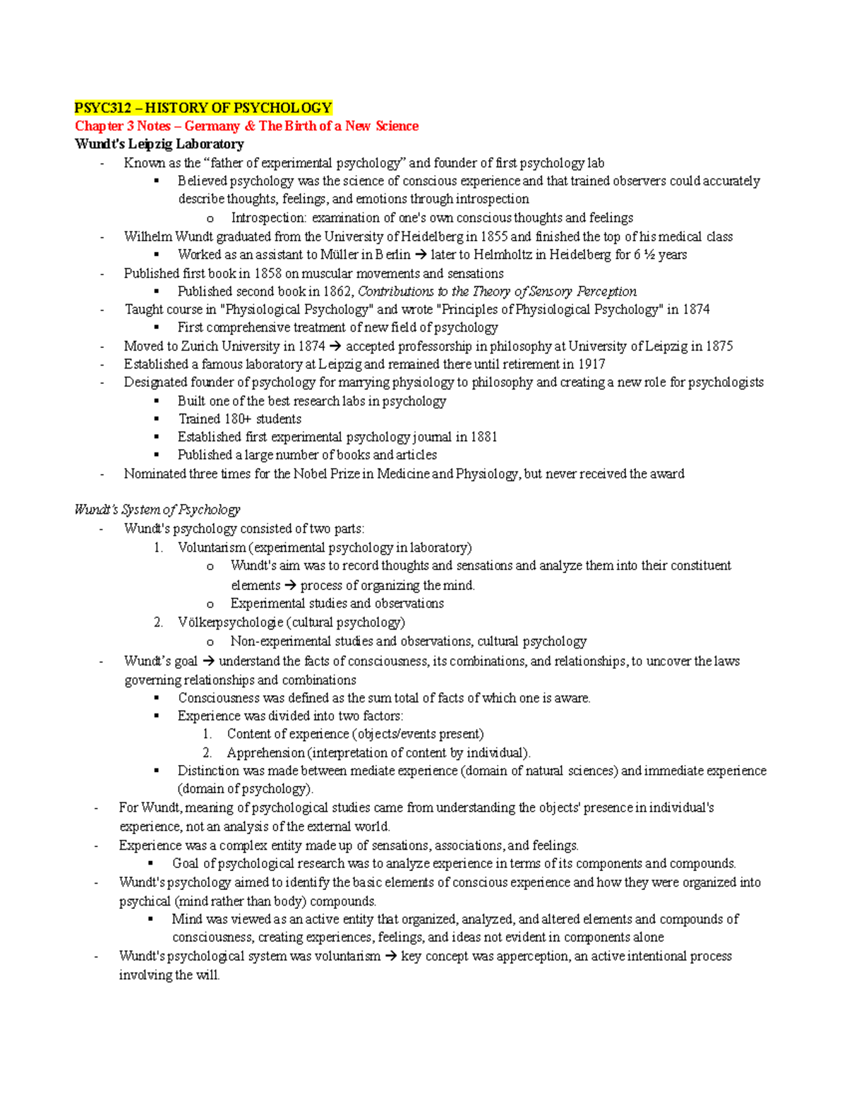 Chapter 3 germany and the birth of a new science - PSYC312 – HISTORY OF ...