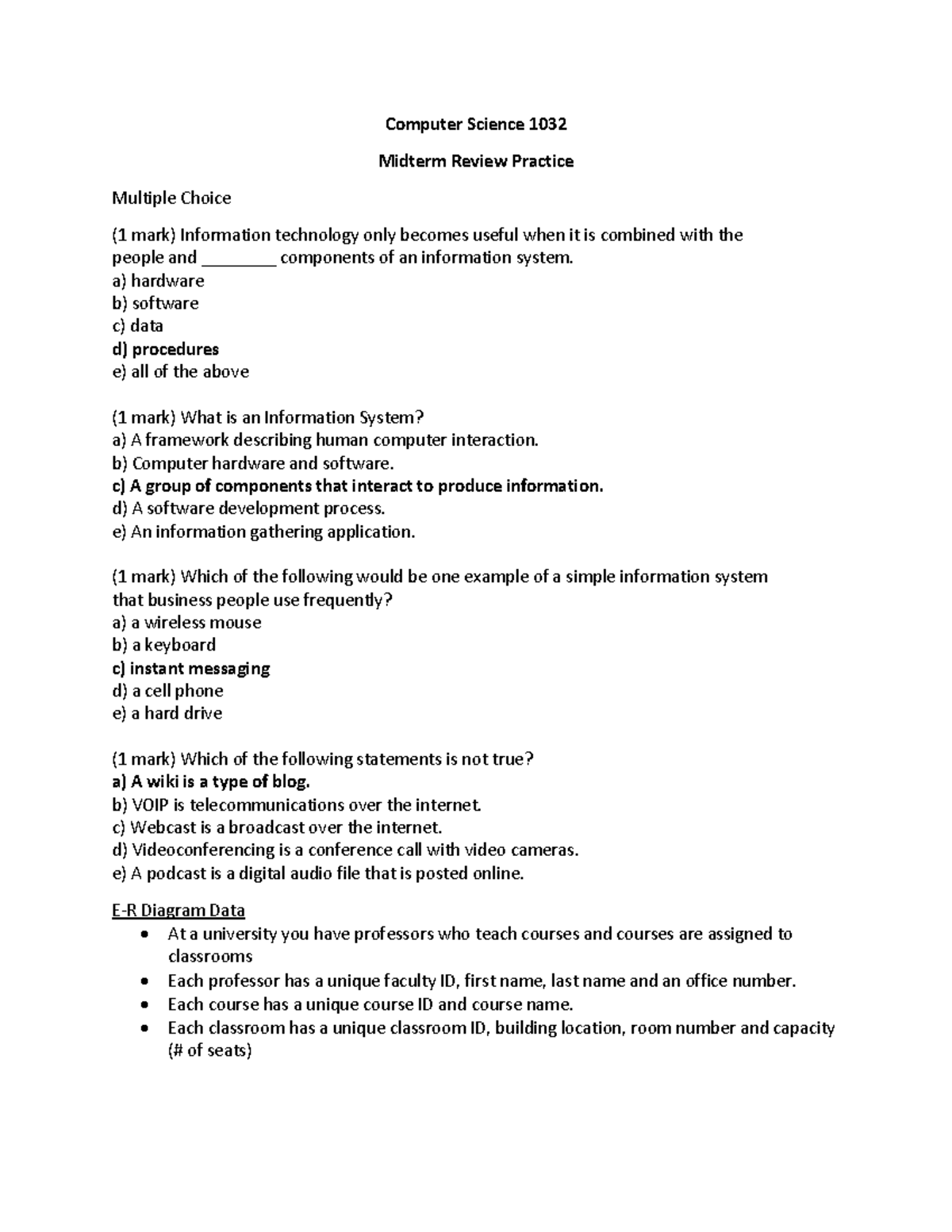 Compsci 1032 Midterm REV - Warning: TT: undefined function: 32 Computer ...
