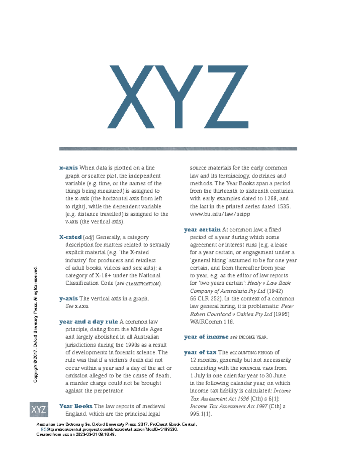 Australian Law Dictionary 3e - (XYZ) - 952 XYZ x- axis When data is ...