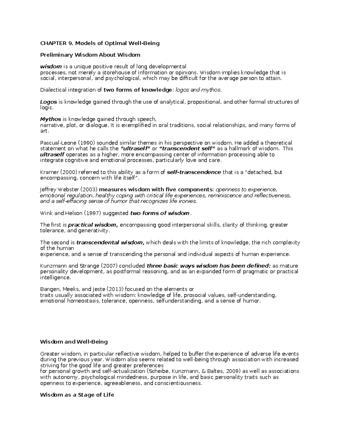 Chapter 9. Models of Optimal Well-Being - CHAPTER 9. Models of Optimal Well-Being Preliminary ...