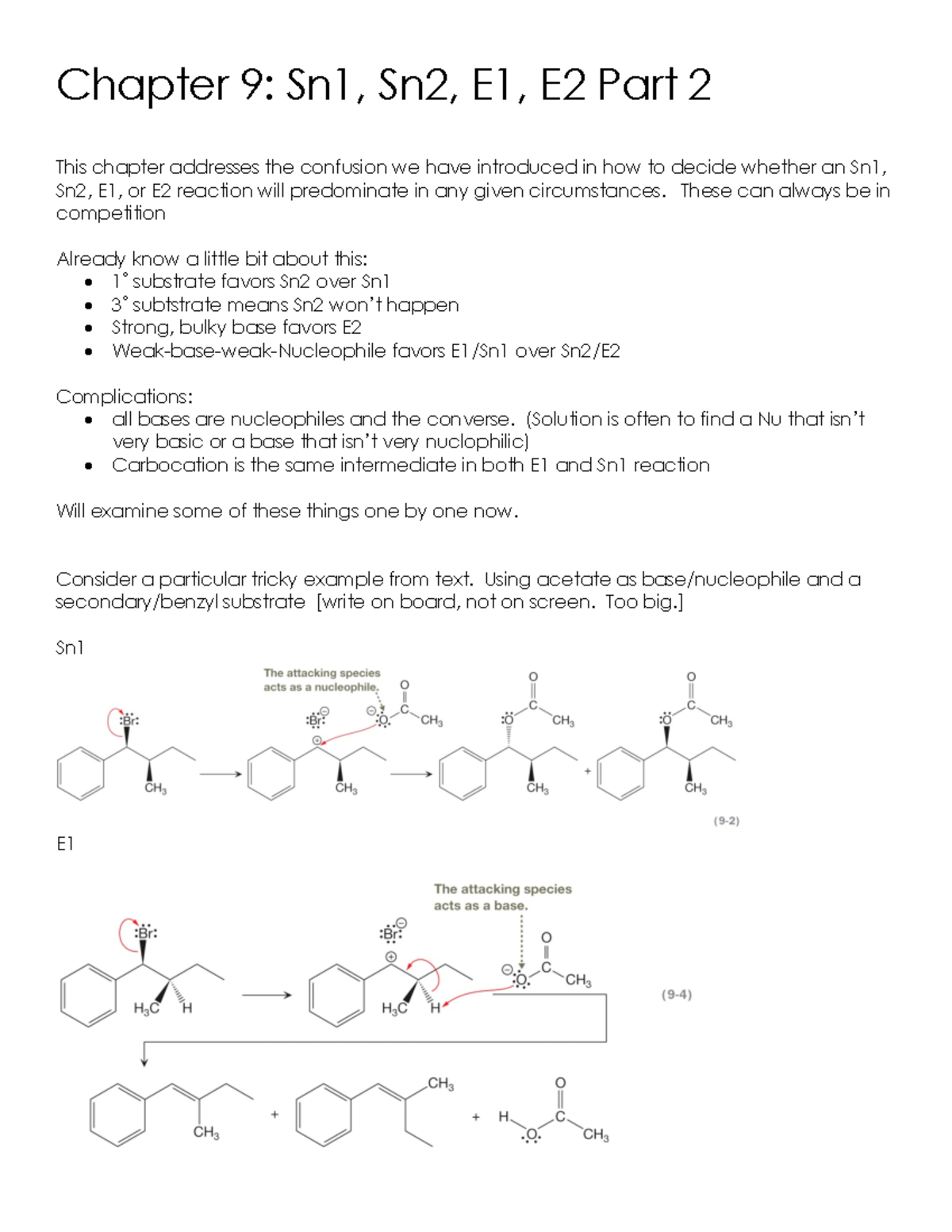 Chapter 9 - Really great lecture notes - Chapter 9: Sn1, Sn2, E1, E2 ...