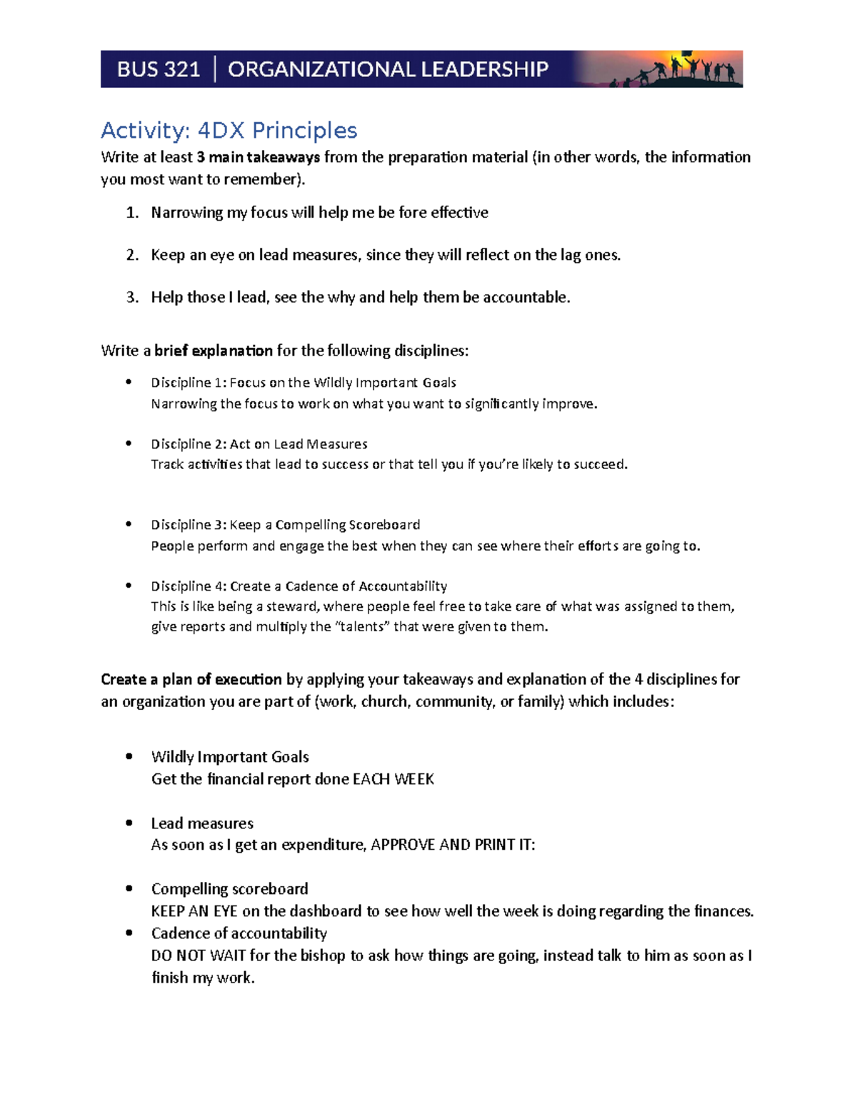 Bus321 document activity 4DX principles - Activity: 4DX Principles ...