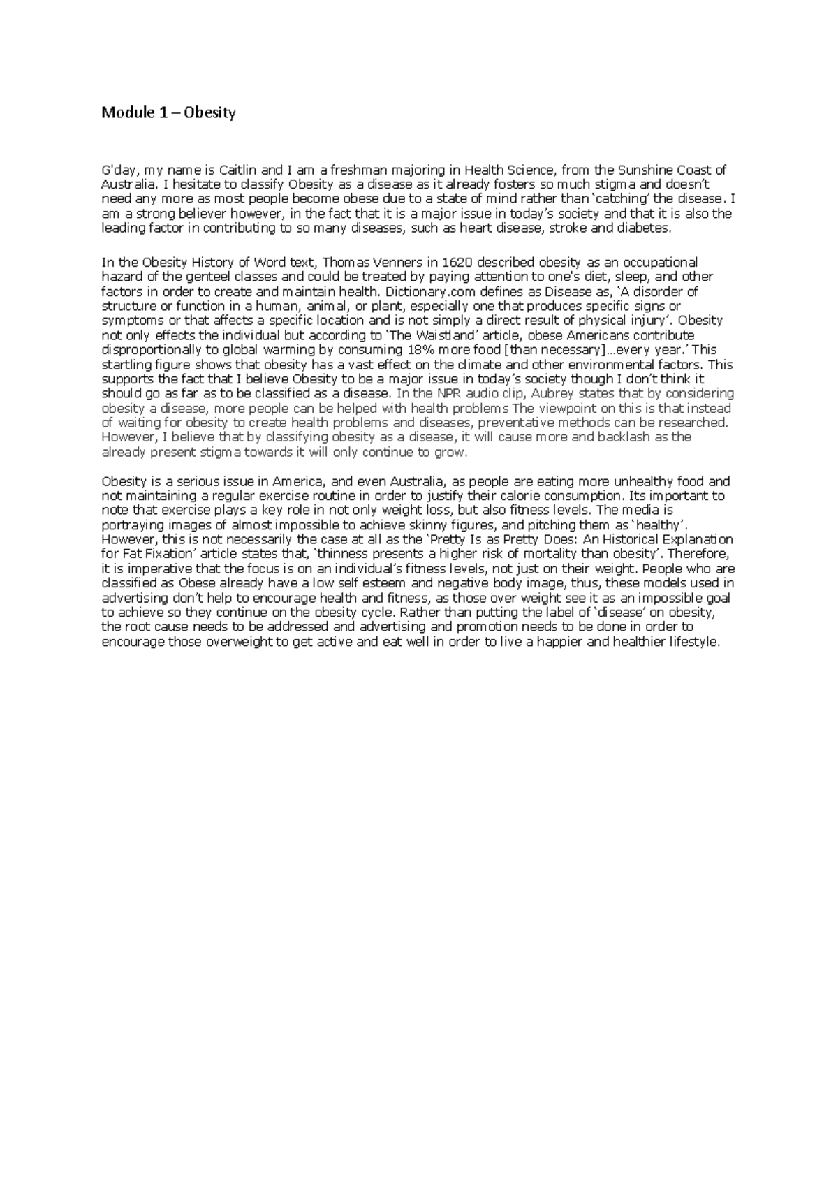 Module 1 – Obesity - Lecture notes 1 - Module 1 Obesity my name is ...