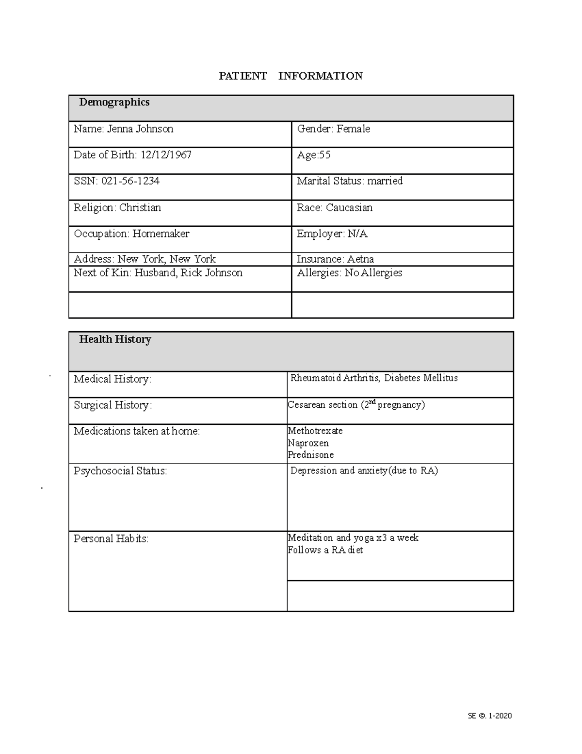 Patient Information Template - PATIENT INFORMATION Demographics Name ...