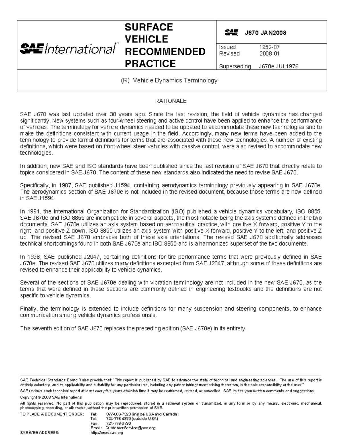 SAE J670 2008 - Vehicle Dynamics Terminology - SAE Technical Standards ...