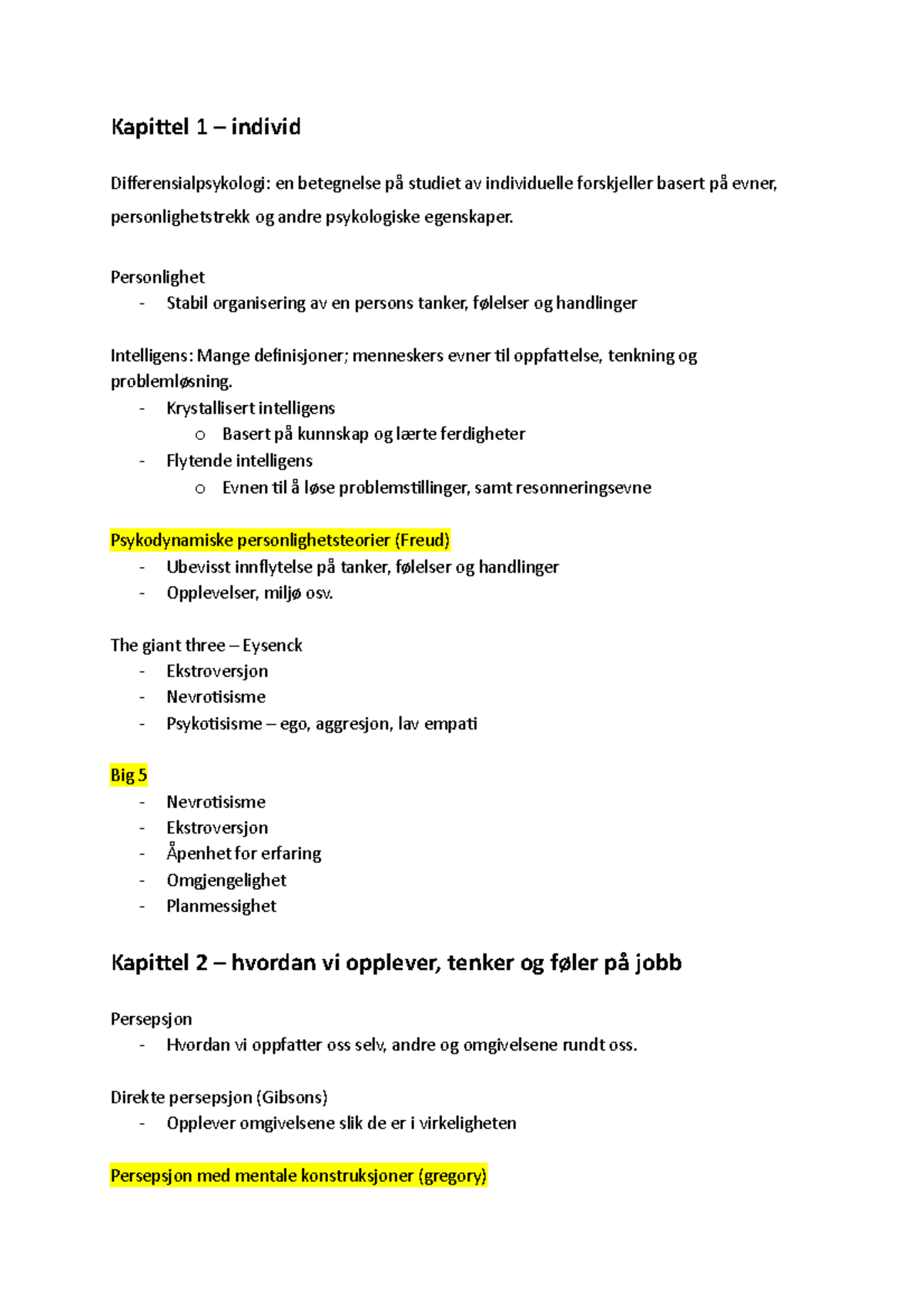 Go2 - psykologi, organisasjon og ledelse. Øvingmaterialet til eksamen. - Kapittel 1 – individ ...