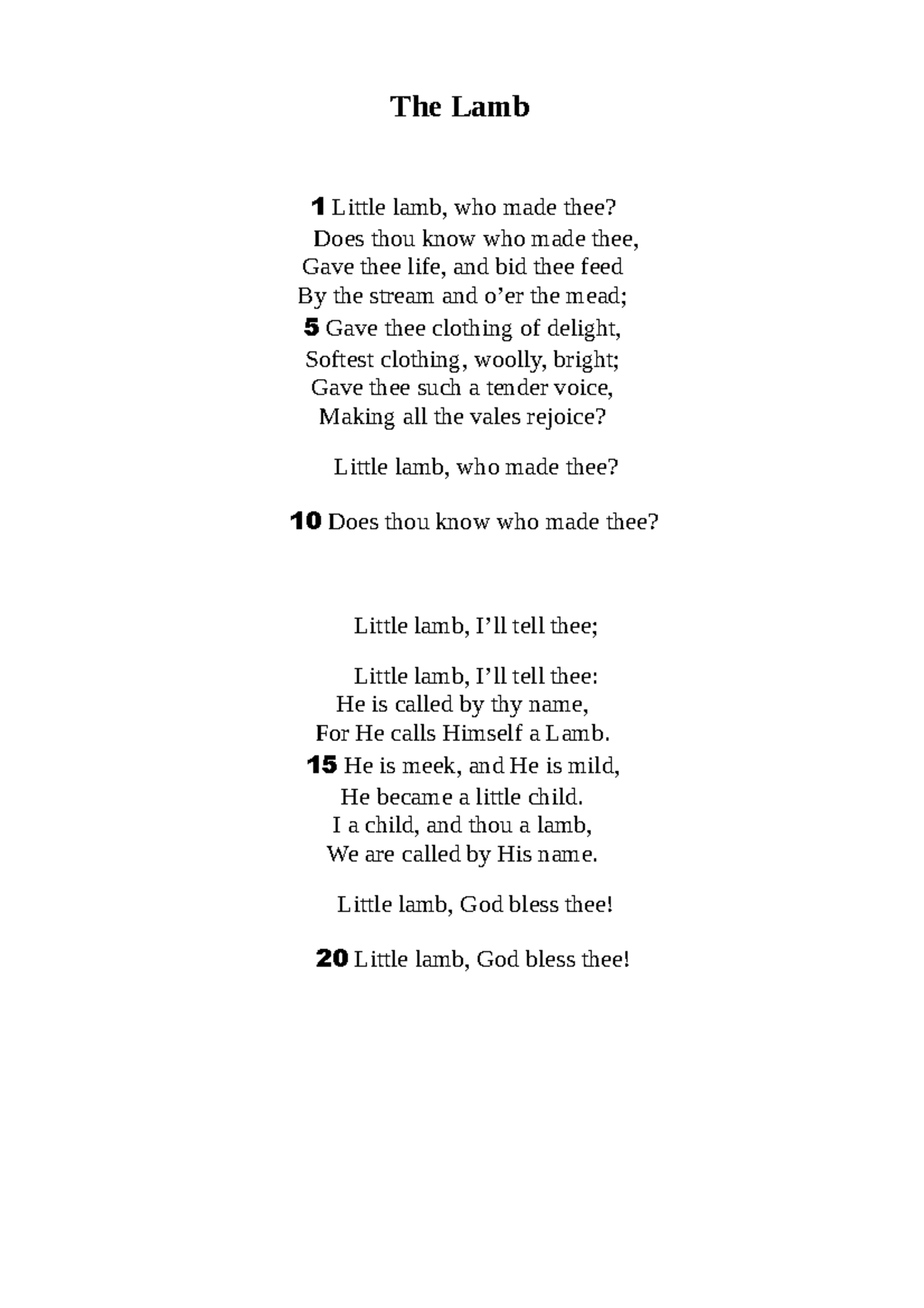 Th lamb - The Lamb 1 Little lamb, who made thee? Does thou know who ...