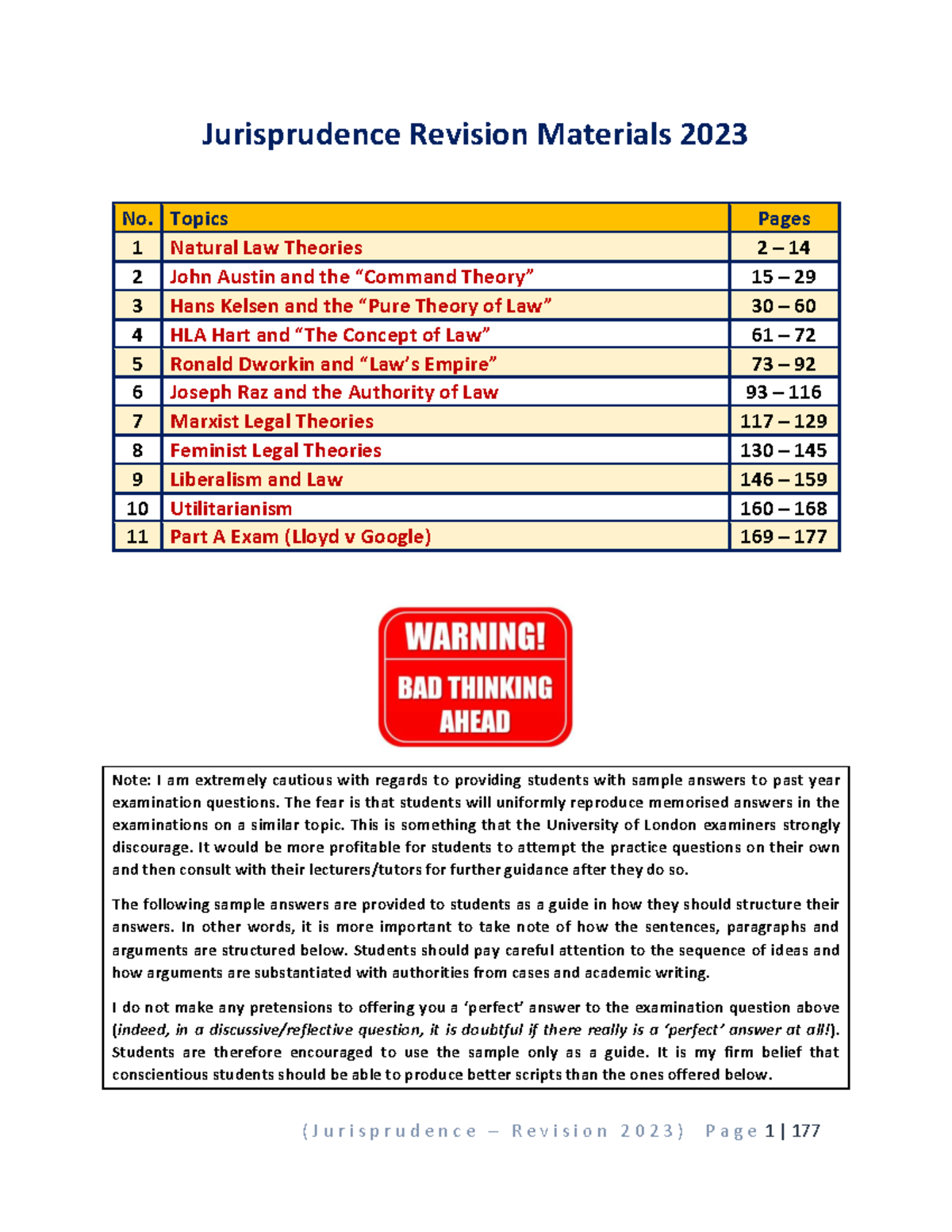 Jurisprudence Revision Handouts 2023 - Jurisprudence Revision Materials ...