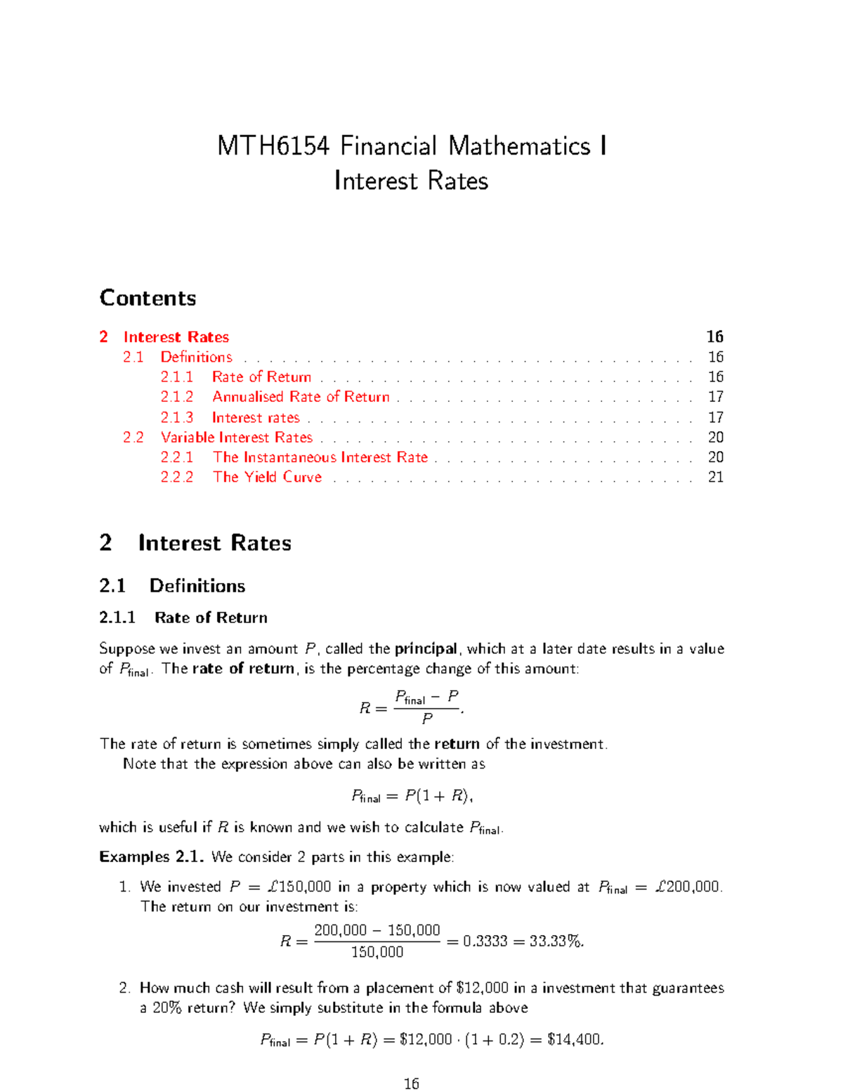 Interest Rates - Chapter 02 - MTH6154 Financial Mathematics I Interest ...