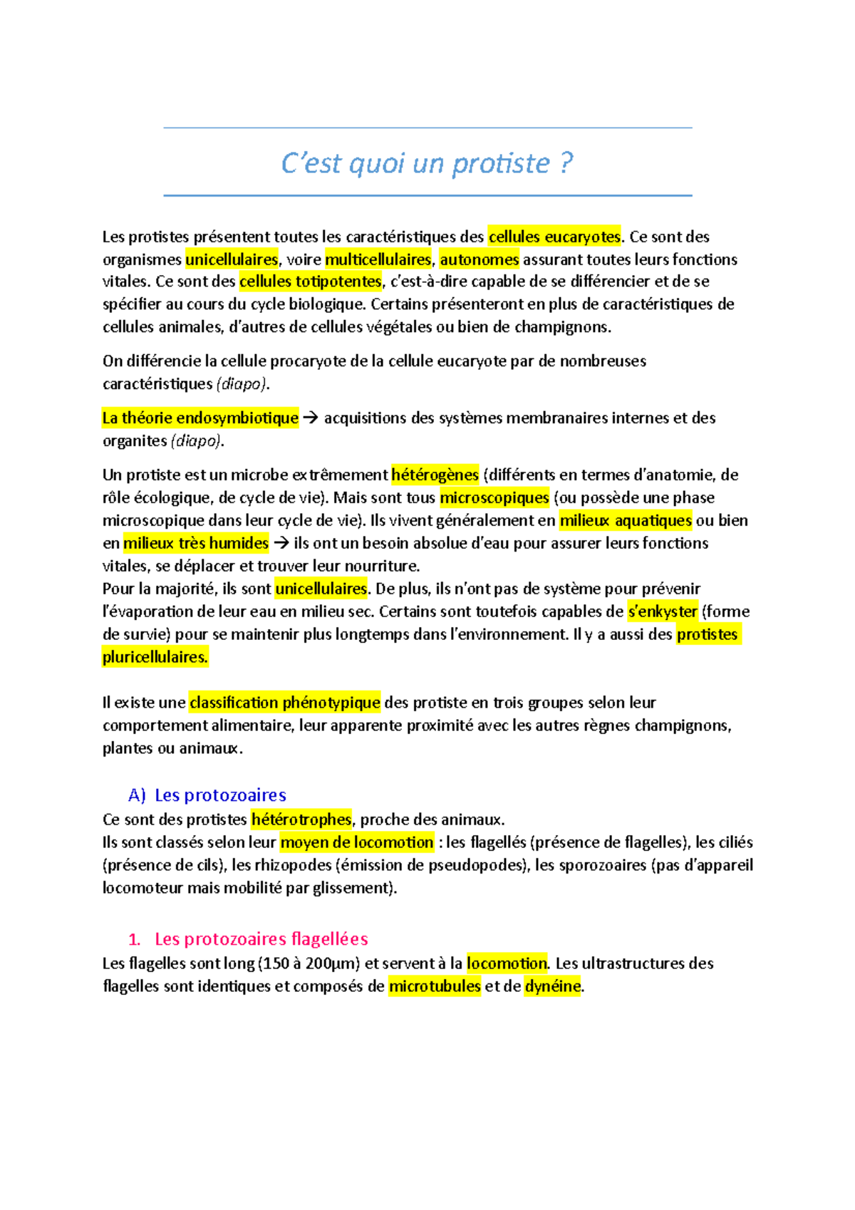 Choquer - Les protistes - Cours 1 - C'est quoi un protiste ? - C’est ...