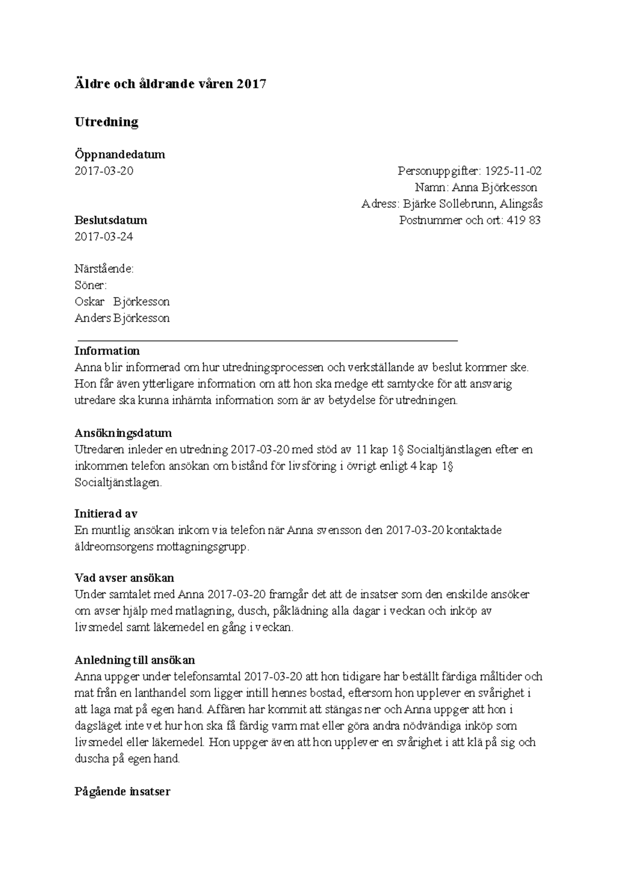 exempel på Utredning 1 - Äldre och åldrande våren 2017 Utredning ...