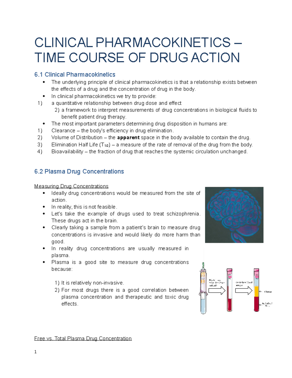 Module 6 Notes 2020 - CLINICAL PHARMACOKINETICS – TIME COURSE OF DRUG ...