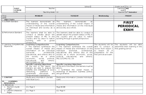 Week 3 MIL - Lesson Plan in Media and Information Literacy First ...