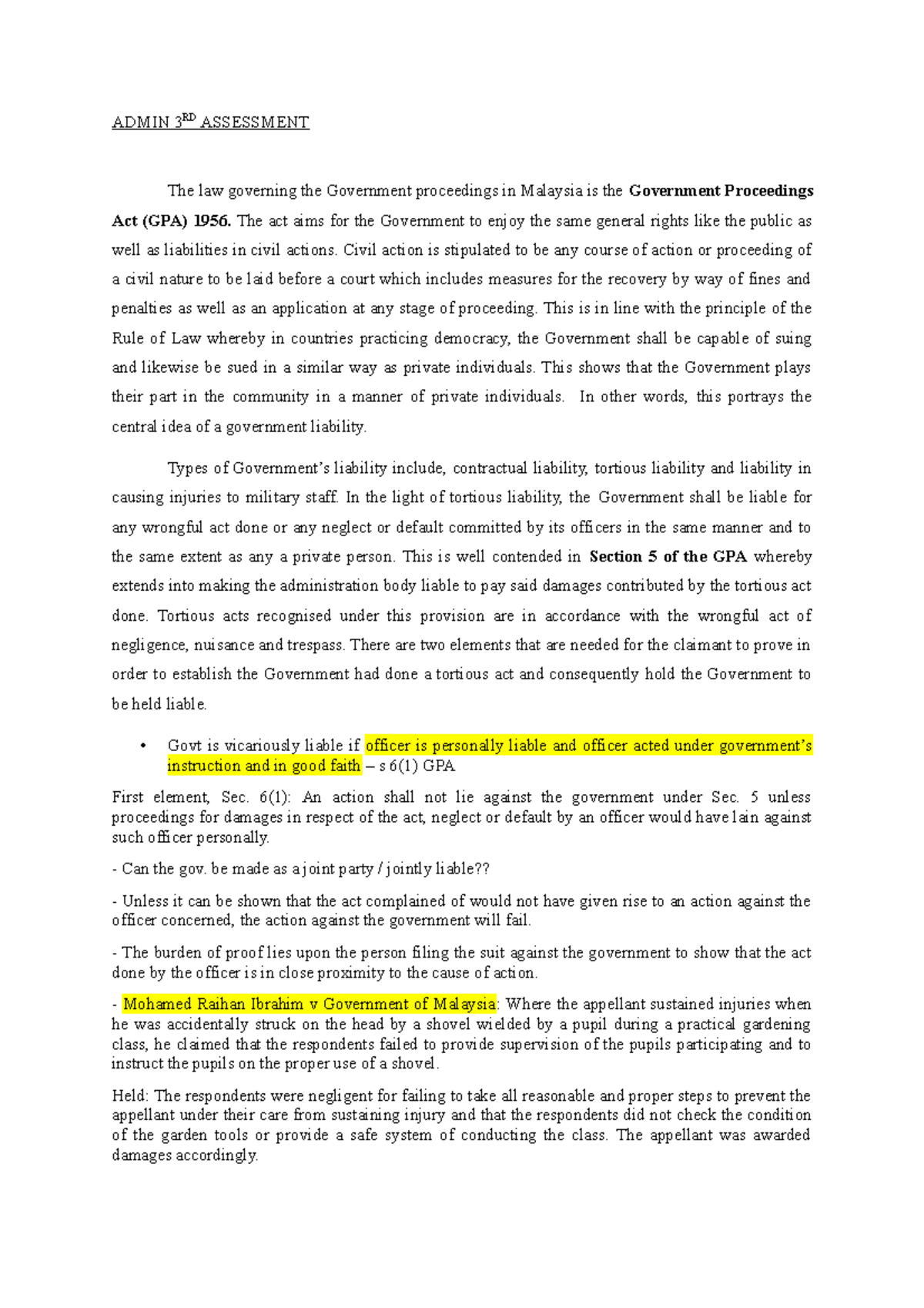 Admin 3rd Assessment - ADMIN 3 RD ASSESSMENT The law governing the ...