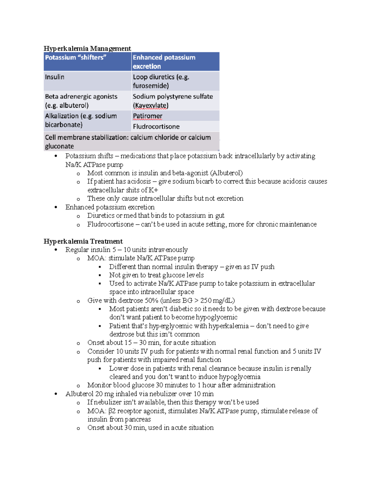 Renal Exam 1 Part 36 - Hyperkalemia Management Potassium shifts ...