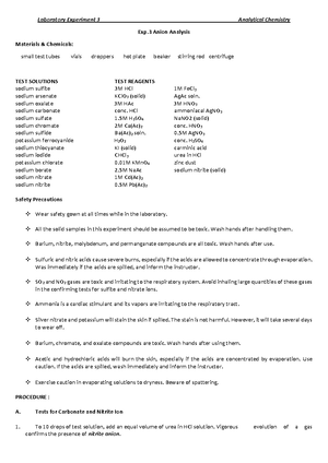 Experiment 1 - Anachem Lab - Laboratory Experiment 1 Analytical ...