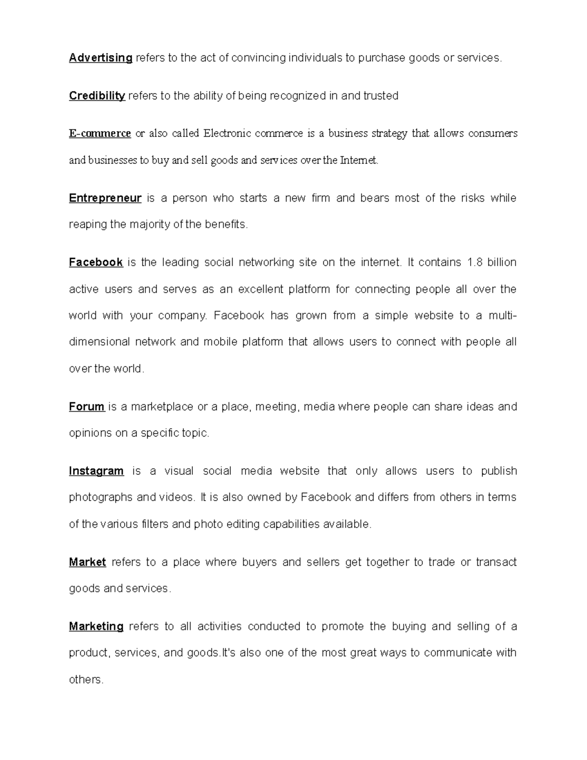 Revise Definition OF Terms - Advertising refers to the act of ...