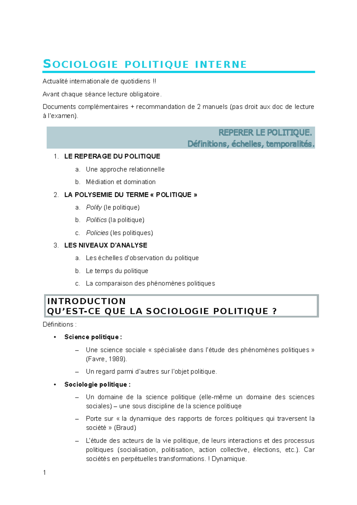 Sociologie politique interne - SOCIOLOGIE POLITIQUE INTERNE Actualité ...
