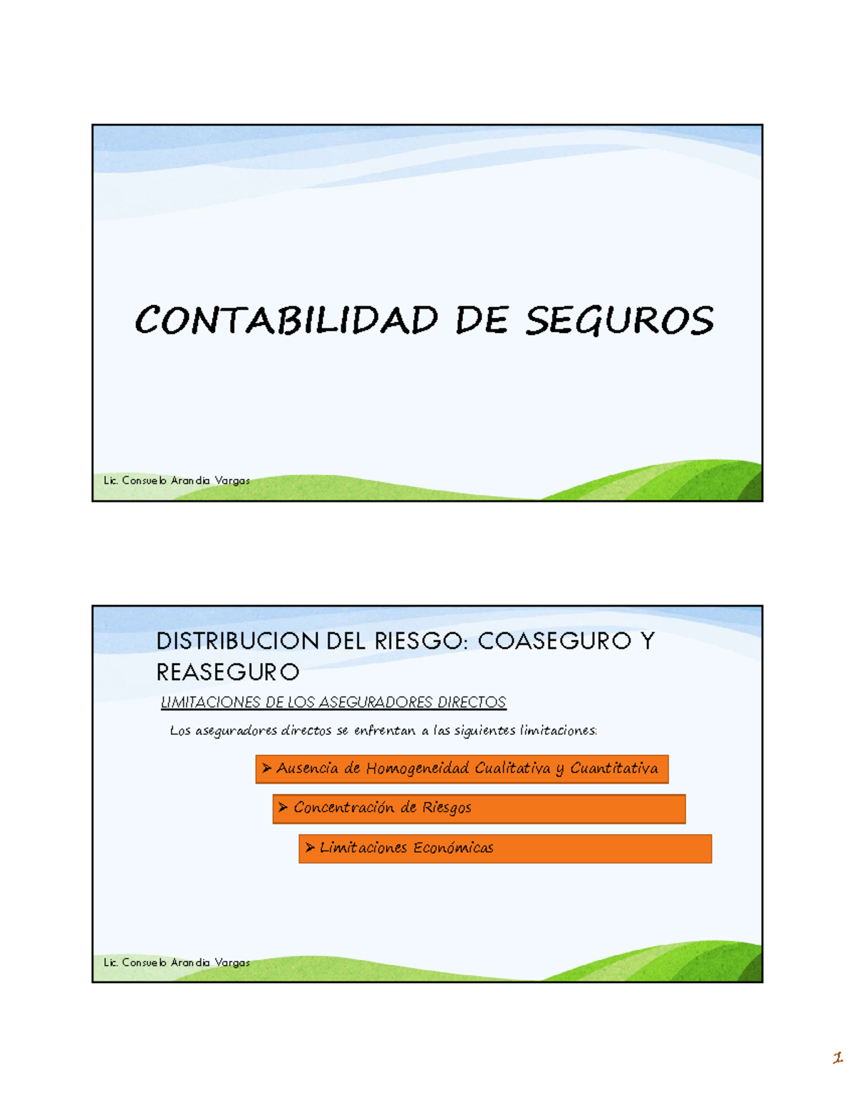 Coaseguro y Reaseguro - CONTABILIDAD DE SEGUROS ####### Lic. Consuelo Arandia Vargas ...