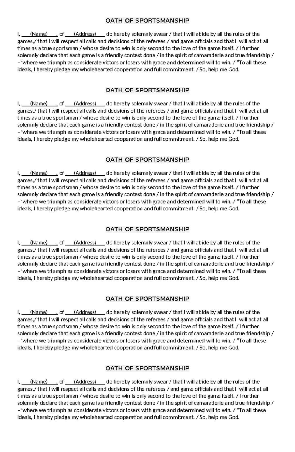 OATH OF Sportsmanship - Summary Civil Engineering - OATH OF ...
