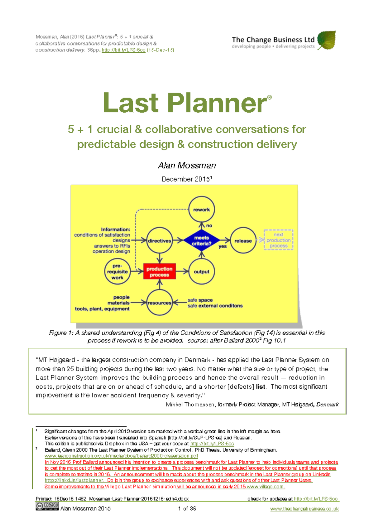 Mossman 2015 Last Planner - Mossman, Alan ( 2015 ) Last Planner ® : 5 ...
