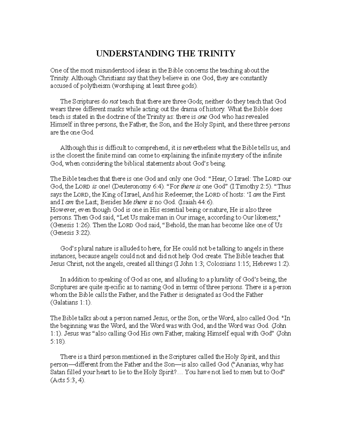 Understanding the trinity - UNDERSTANDING THE TRINITY One of the most ...