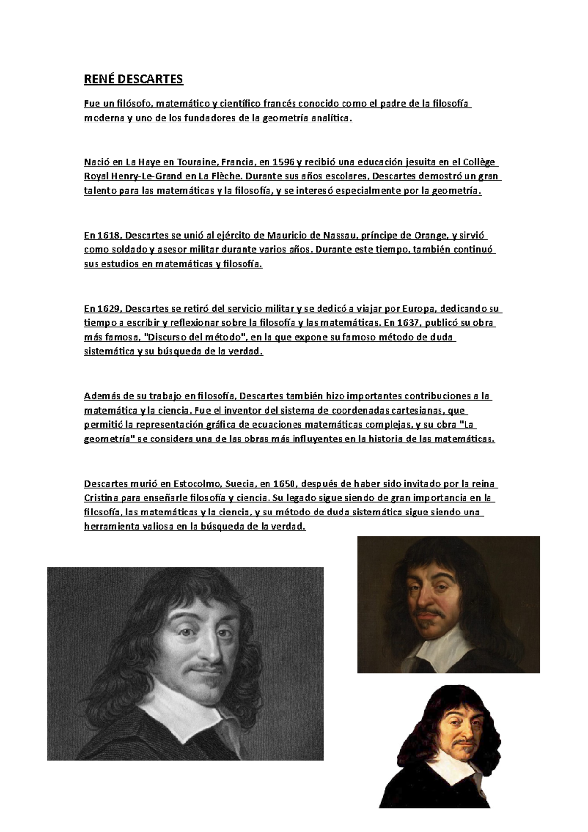 RENÉ Descartes.docx filosofía semana 7 - RENÉ DESCARTES Fue un filósofo ...