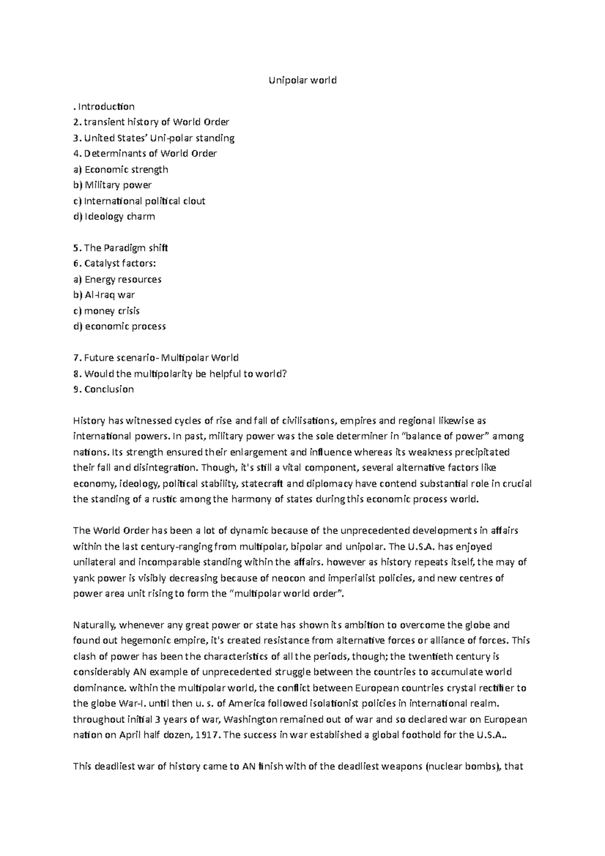 2-Unipolar world and future of humanity - Unipolar world . Introduction ...