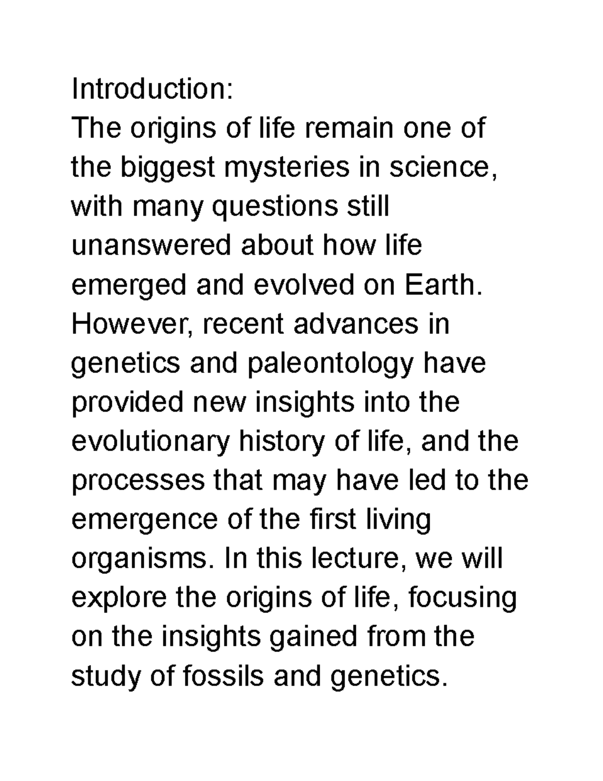 Lecture note - The Origins of Life Evolutionary Insights from Fossils ...