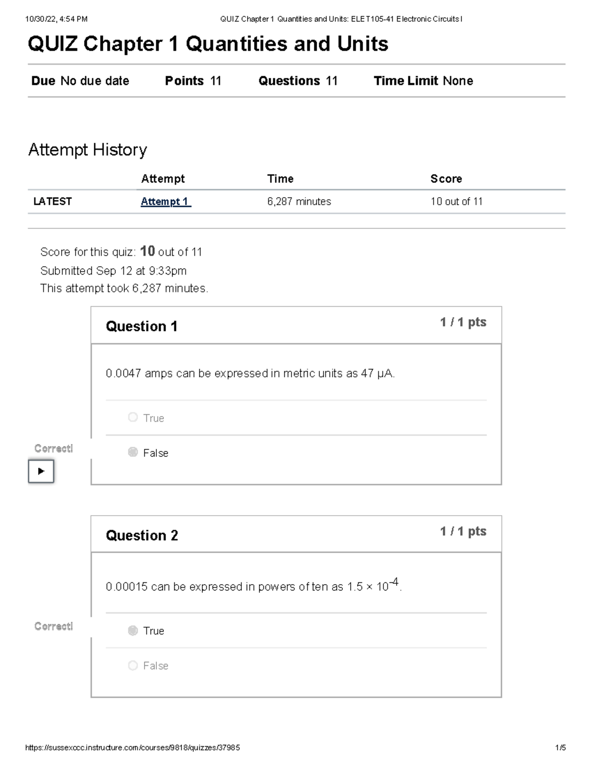 QUIZ Chapter 1 Quantities and Units ELET105-41 Electronic Circuits I - QUIZ Chapter 1 Quantities ...