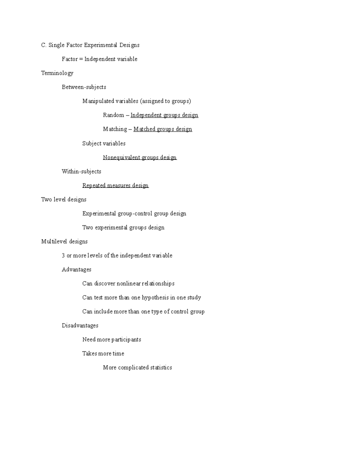 Research single factor designs outline f17 - PSYC 314 - Towson - Studocu