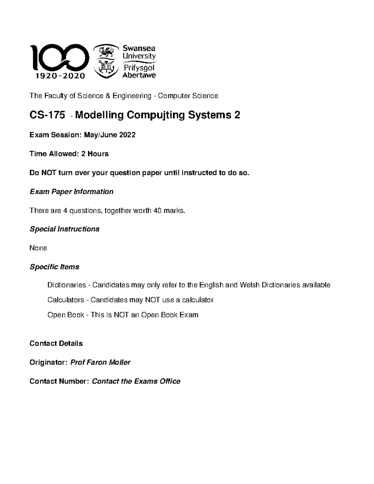 CS-175+2022 - past papers - CS-175 - Swansea - Studocu