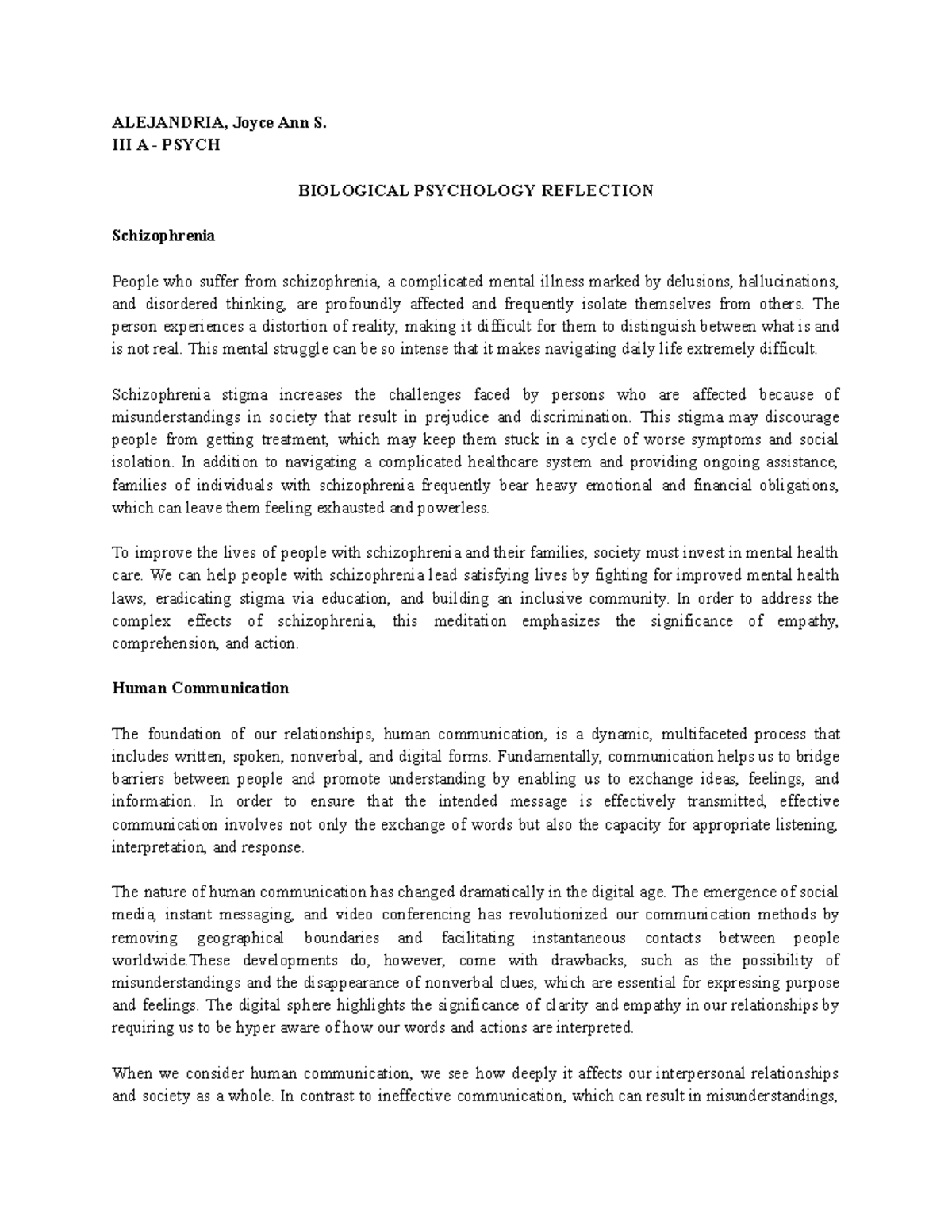 Bio Psy-Reflection - dsd - ALEJANDRIA, Joyce Ann S. III A - PSYCH ...