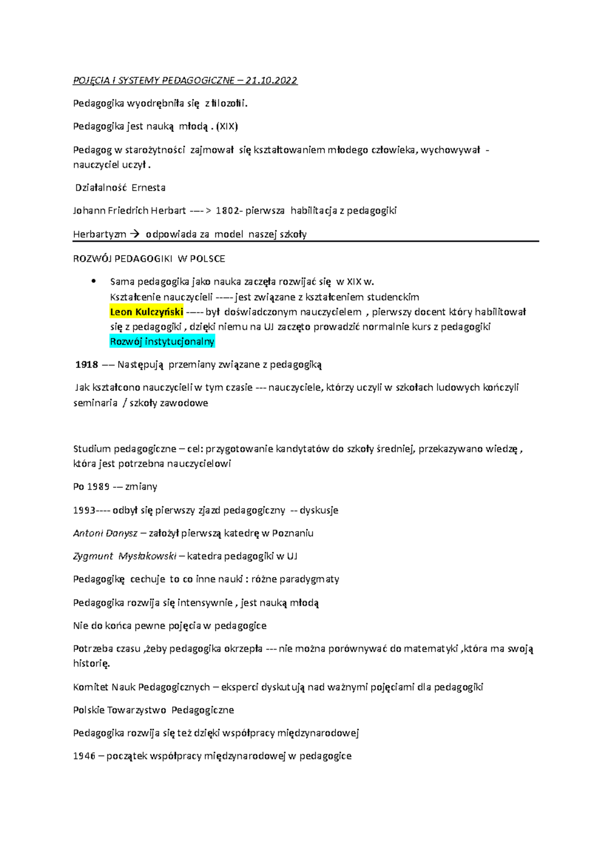 21.10.2022r - Notatki z wykładu - POJĘCIA I SYSTEMY PEDAGOGICZNE – 21 ...