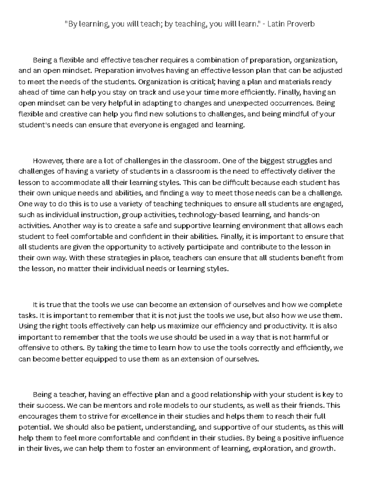 Script-takeaways-1 - Reflection paper - "By learning, you will teach ...