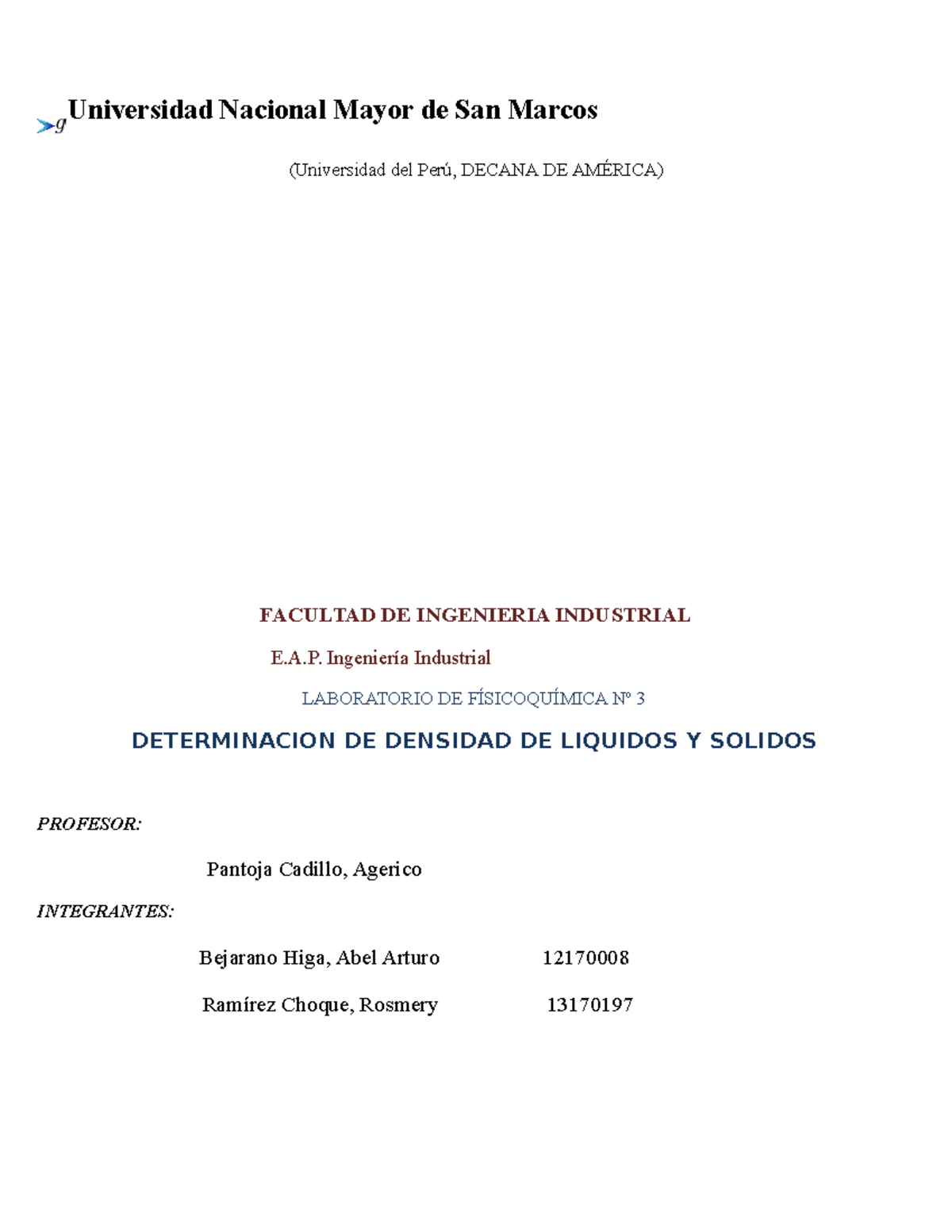 Informe Densidad De Liquidos Y Solidos Fisicoquimica Fisicoquímica 1