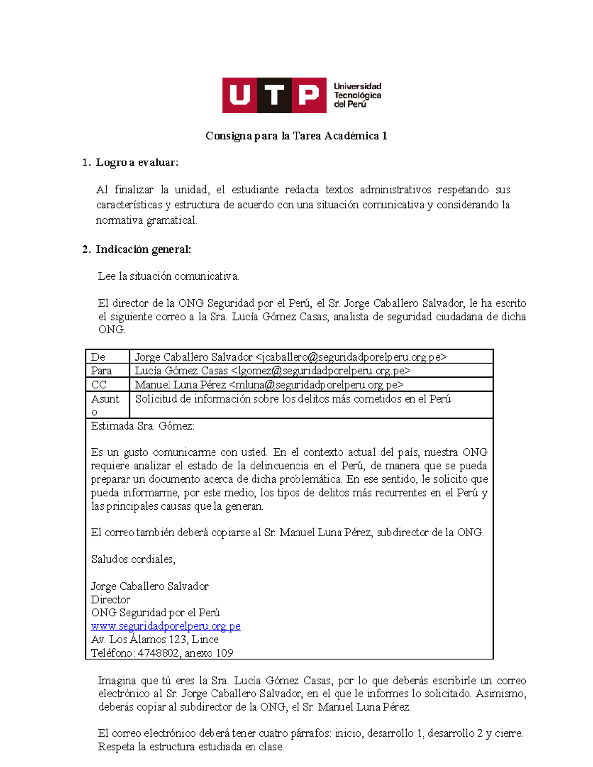 GC A11L TA1Consigna 23C2A - Consigna para la Tarea Académica 1 1. Logro a evaluar: Al finalizar ...