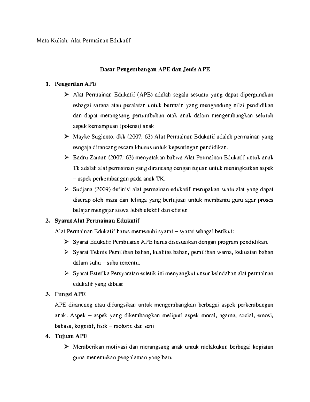 Dasar Pengembangan APE dan Jenis APE - Mata Kuliah: Alat Permainan ...