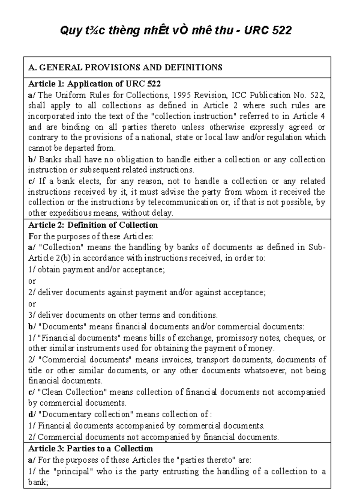 11. URC 522 - Quy t¾c thèng nhÊt vÒ nhê thu - URC 522 A. GENERAL PROVISIONS AND DEFINITIONS ...