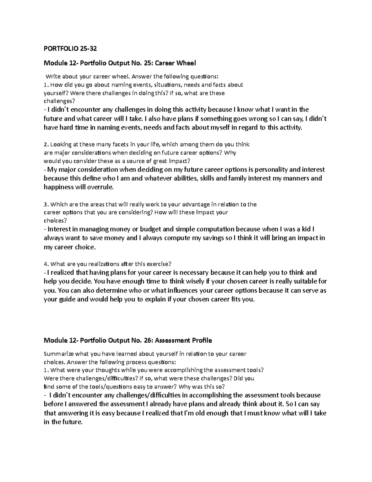 Portfolio 25-32 - activities in personal developmet - PORTFOLIO 25- Module 12- Portfolio Output ...