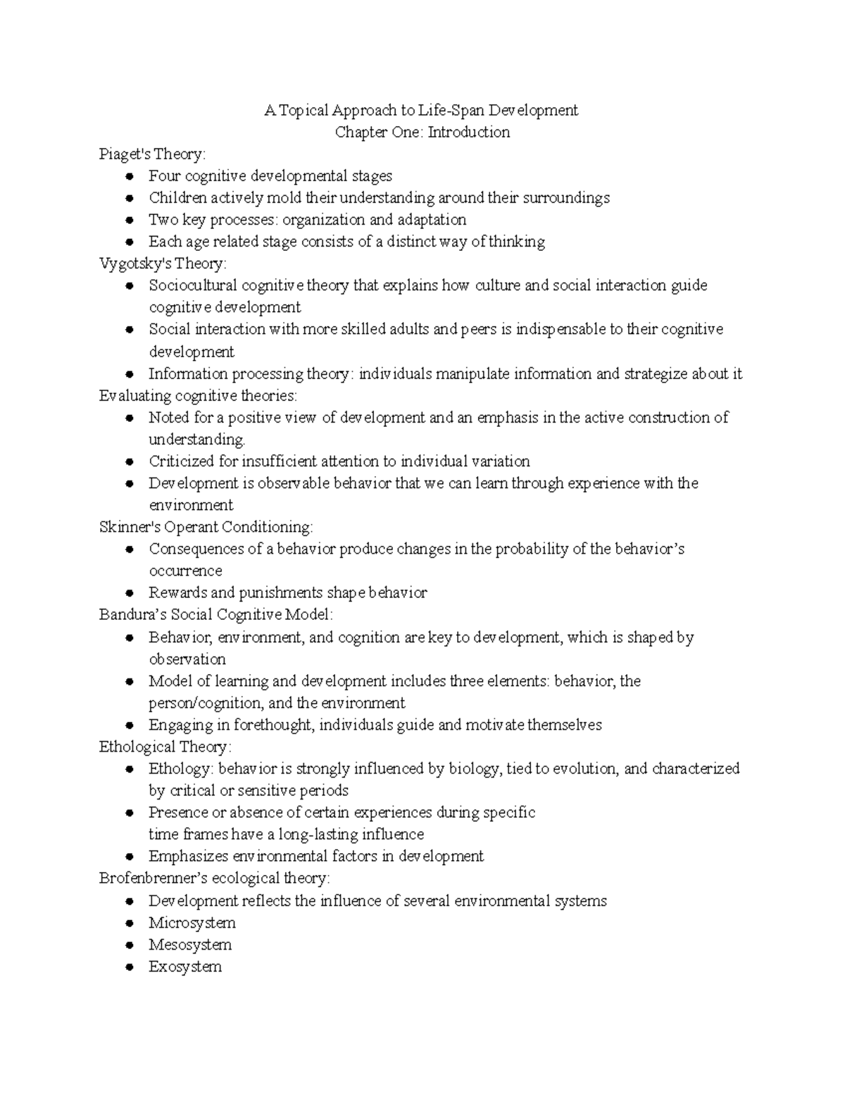 A Topical Approach to Life-Span Development Chapter One Notes - A ...