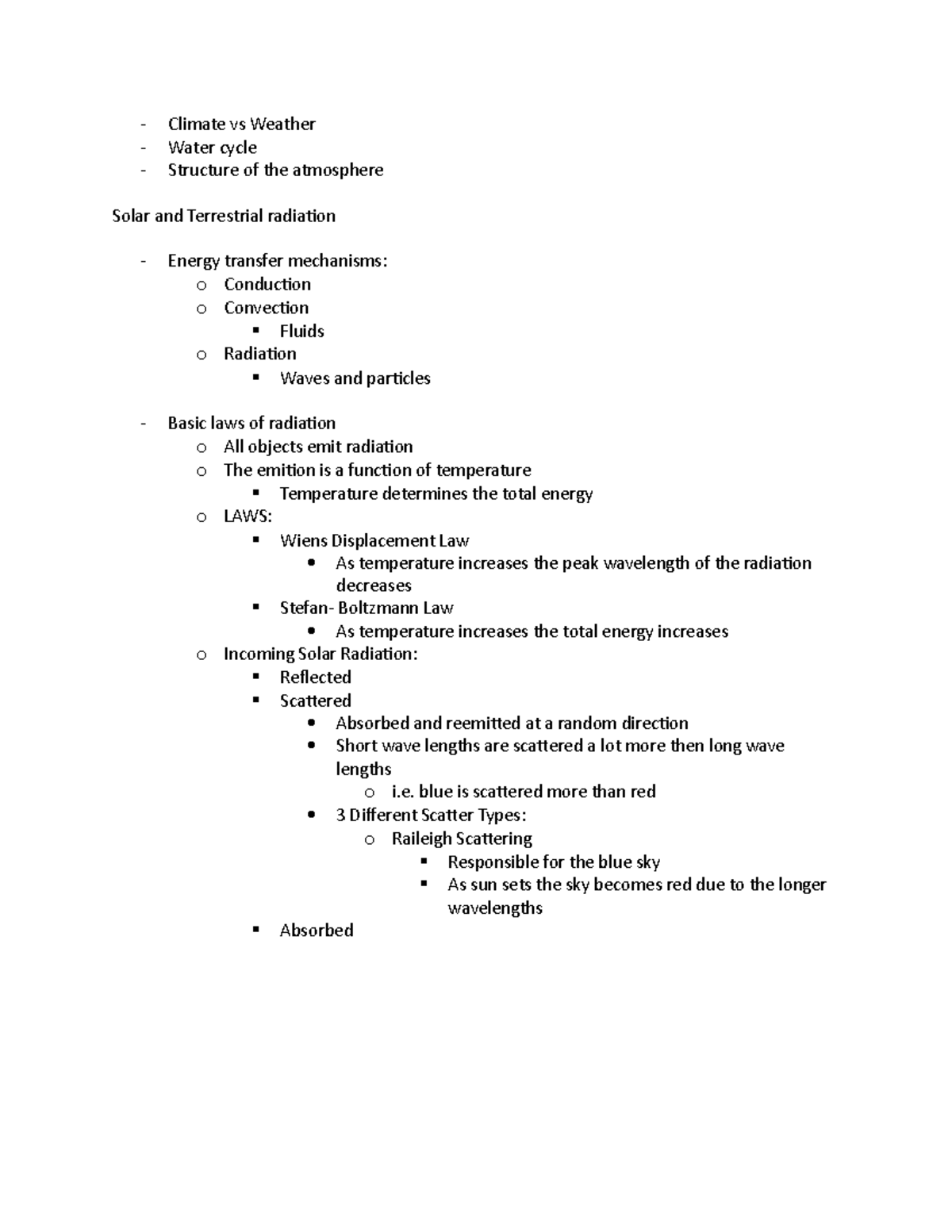 Sci 101 - SCI 101 notes - Climate vs Weather Water cycle Structure of ...
