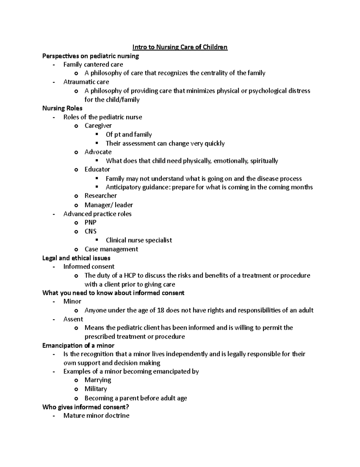 Peds Test 1 - test 1 - Intro to Nursing Care of Children Perspectives ...