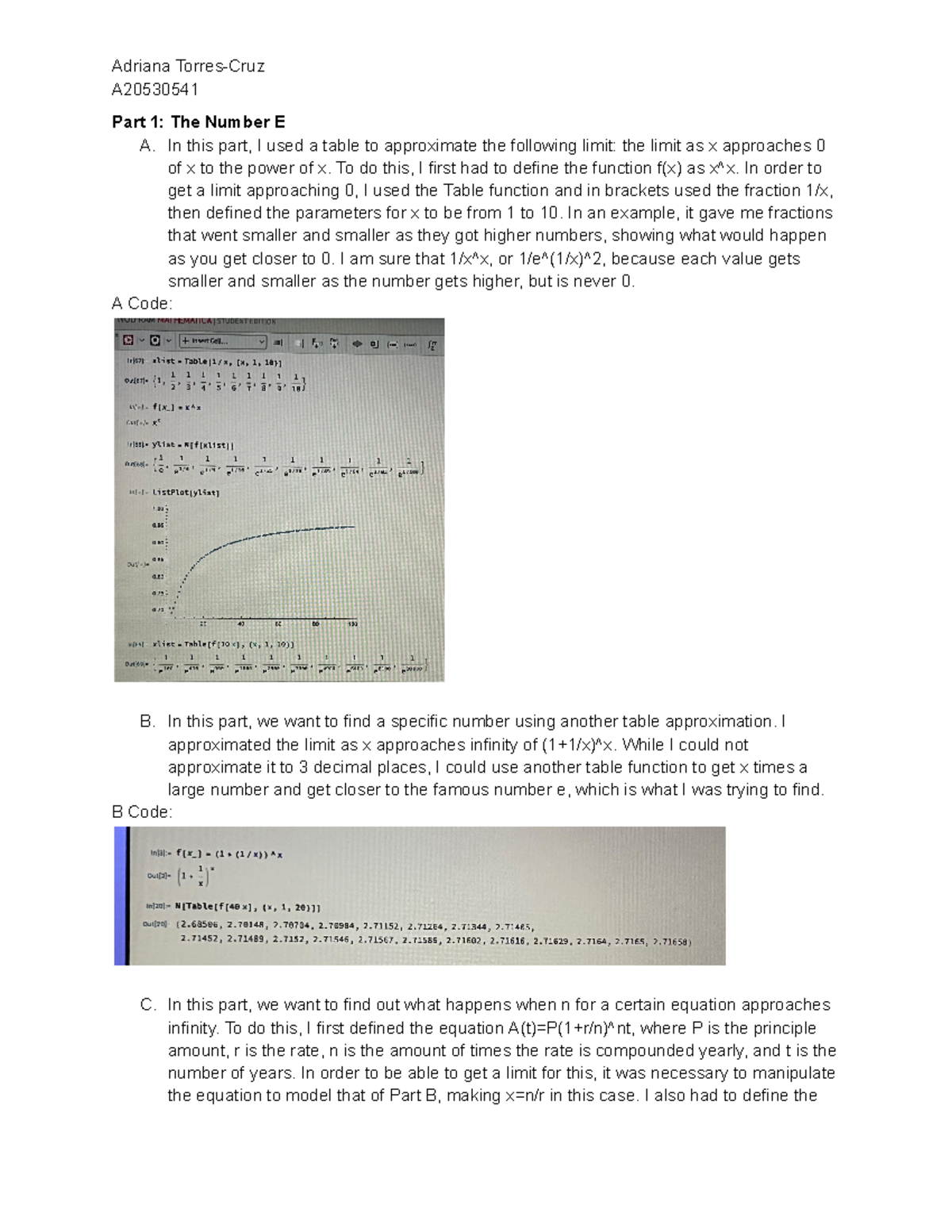 Call 2 Lab 2 Report Mathematica Lab A Part 1 The Number E A In This Part I Used A Table