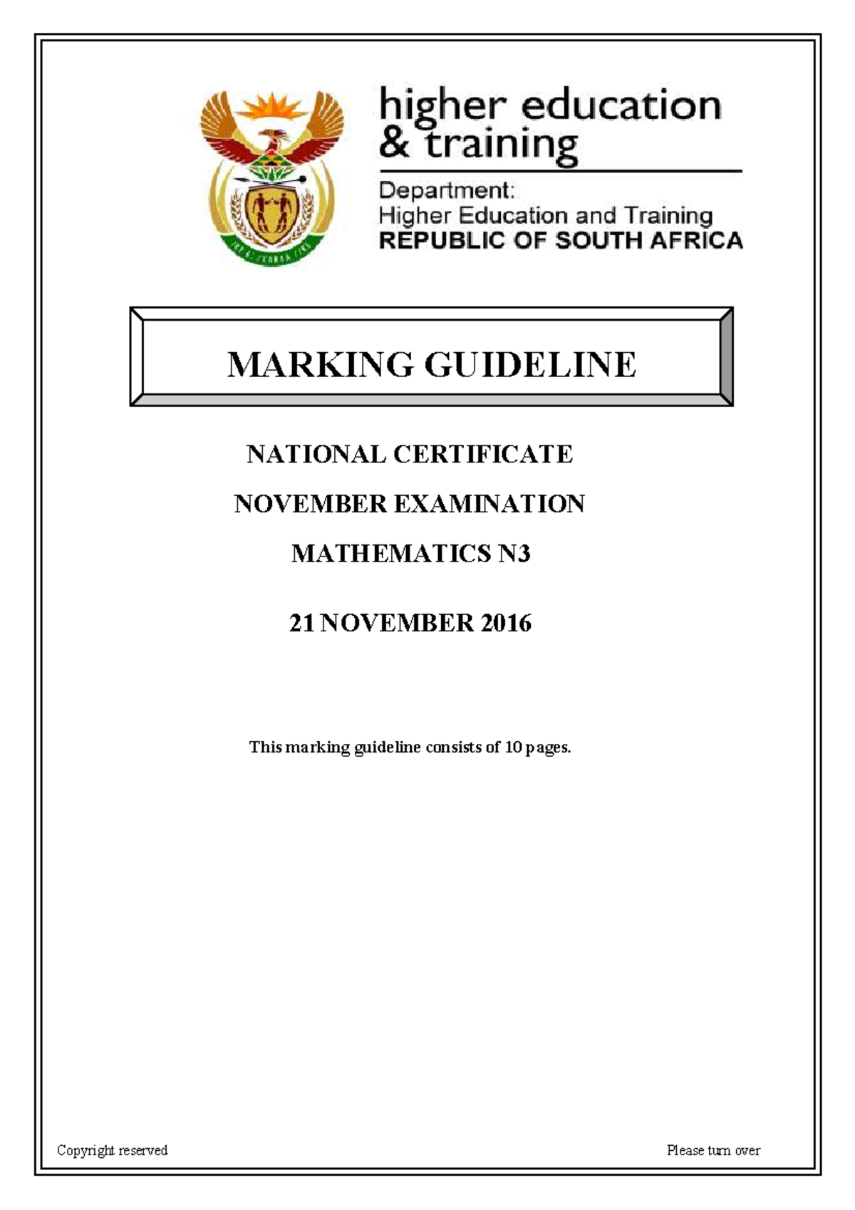 N3 Mathematics November 2016 Memorandum 1 - NATIONAL CERTIFICATE ...