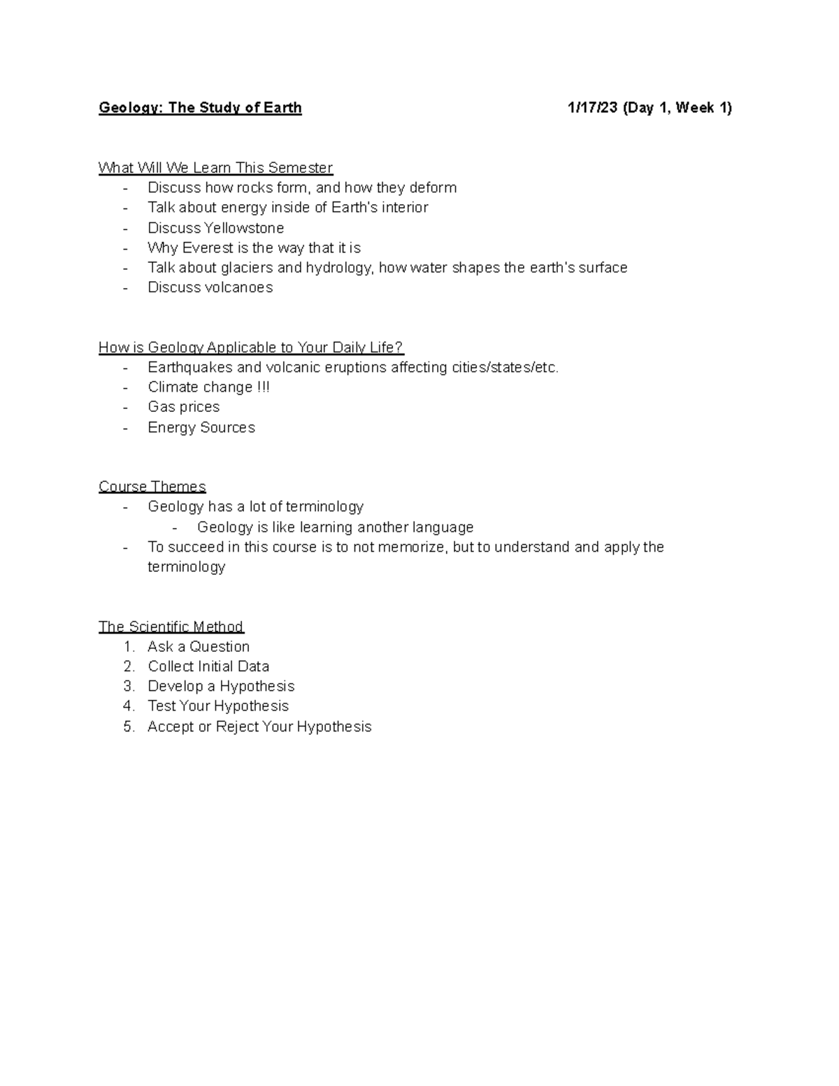 Geology Midterm Notes - Geology: The Study of Earth 1/17/23 (Day 1 ...