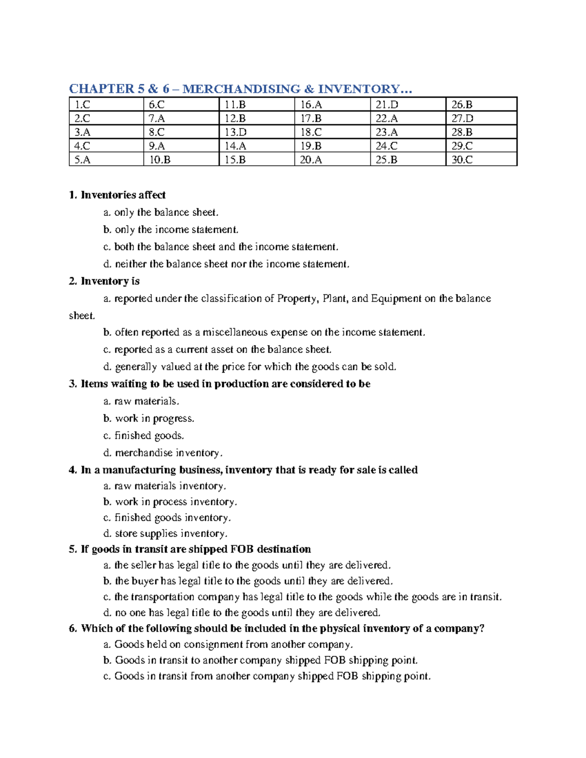 Practices for Chapter 5.6.9.10.11.15 - CHAPTER 5 & 6 – MERCHANDISING ...